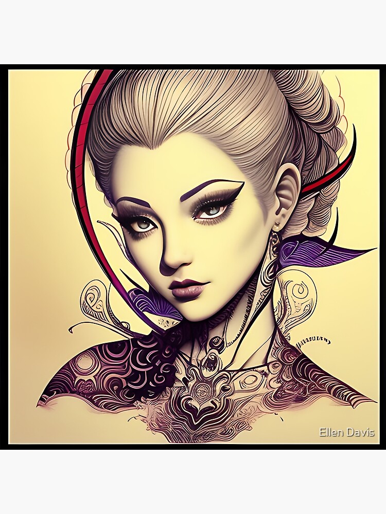 Purple And Red Ink Irezumi Woman Anime Ukiyo E Traditional