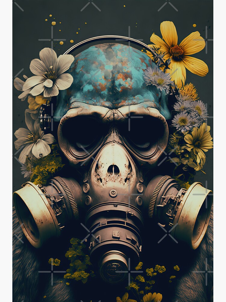 "Floral Skull Skeleton Flowers and Gas Mask " Sticker for Sale by ...