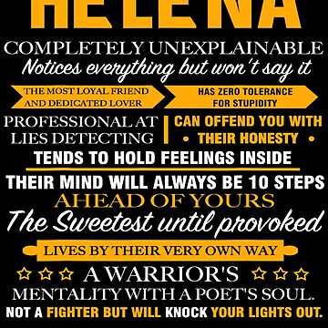 "Helena Completely Unexplainable First Name Tee" Sticker for Sale by ...