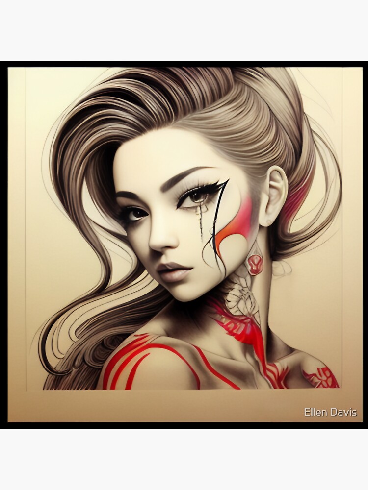 Splash Of Red Irezumi Woman Anime Ukiyo E Traditional Japanese