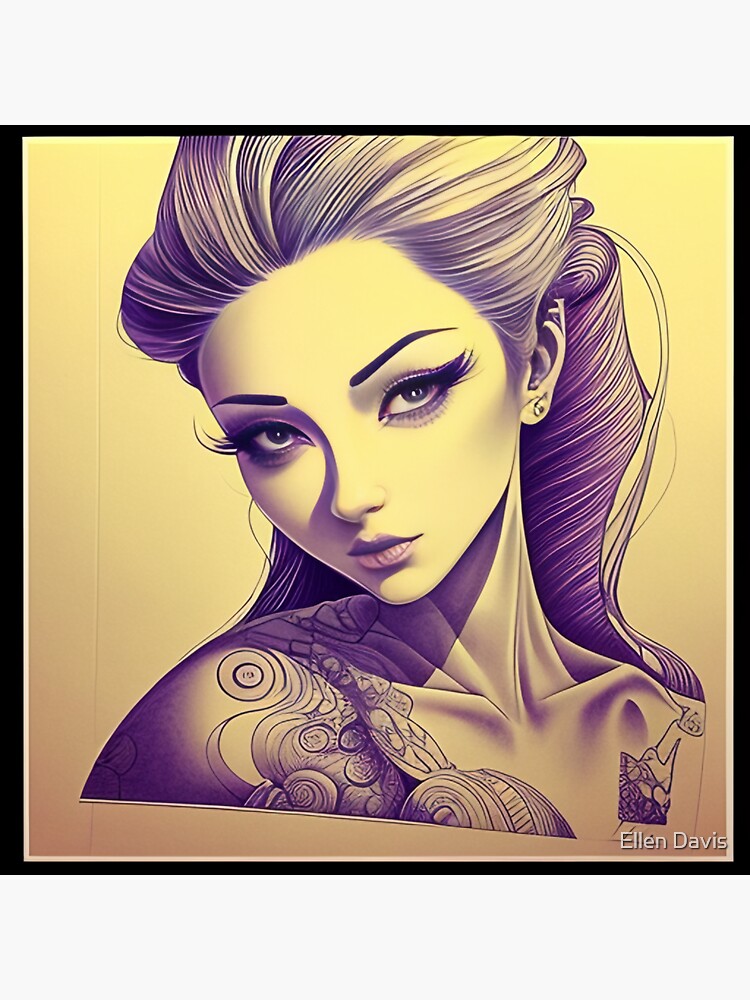 Purple Ink Irezumi Woman Anime Ukiyo E Traditional Japanese Art