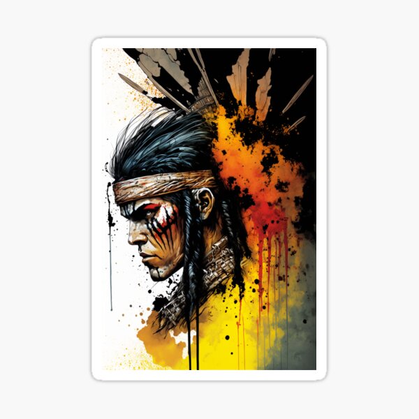 "Fierce Native American Warrior Illustration" Sticker for Sale by ...