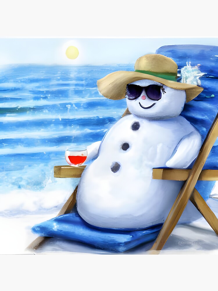 "Snowman Chilling on the Beach with a Cocktail" Sticker for Sale by ...