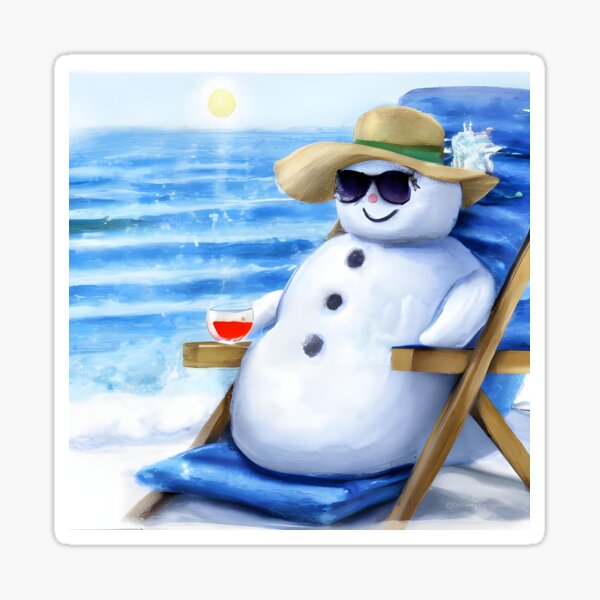 "Snowman Chilling on the Beach with a Cocktail" Sticker for Sale by ...