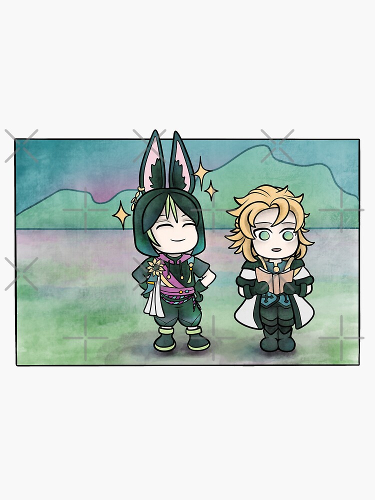 "Albedo and Tighnari: Cute Genshin Impact Chibi Design" Sticker for ...