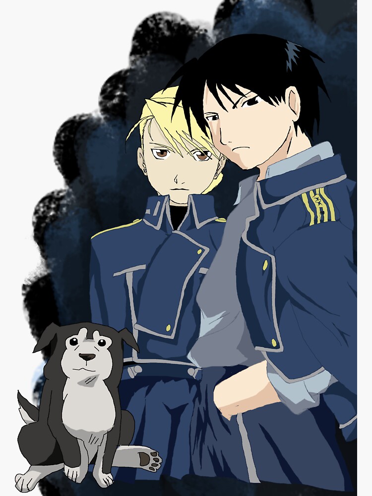 "Roy, Riza and Black Hayate" Sticker for Sale by DoctorMonster | Redbubble