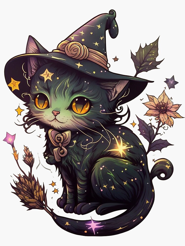 "Cute little witchy cat" Sticker for Sale by SmaiaKhokha | Redbubble