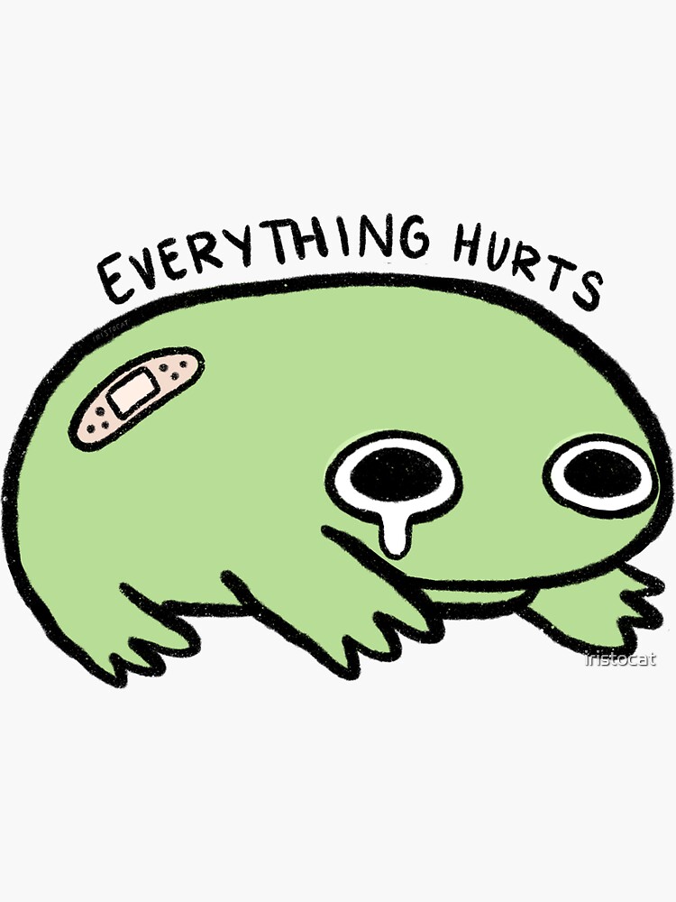"Everything Hurts | Crying Green Frog with Bandage" Sticker for Sale by ...