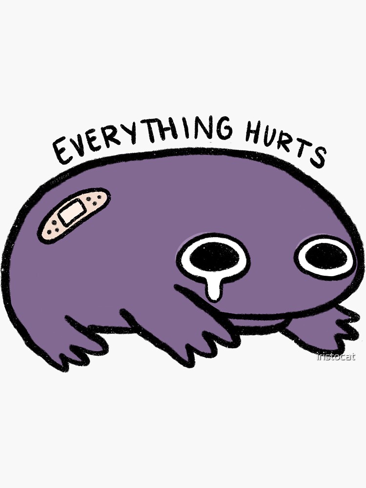 "Everything Hurts | Crying Eggplant Purple Frog with Bandage" Sticker ...