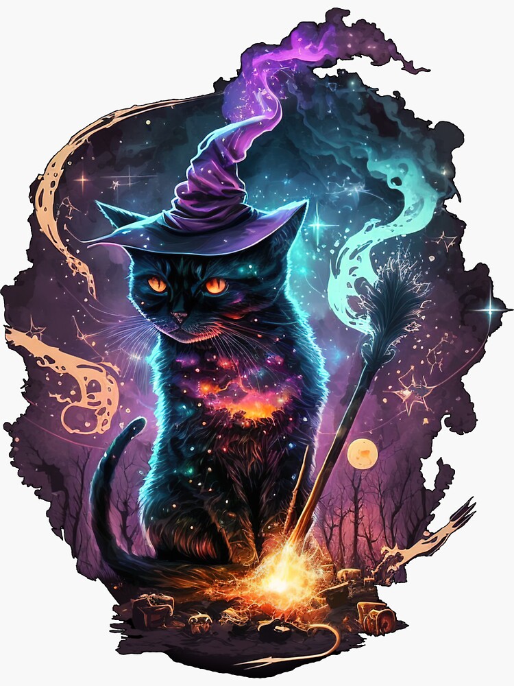 "Arcane Witch Cat" Sticker for Sale by 9LivesCats | Redbubble