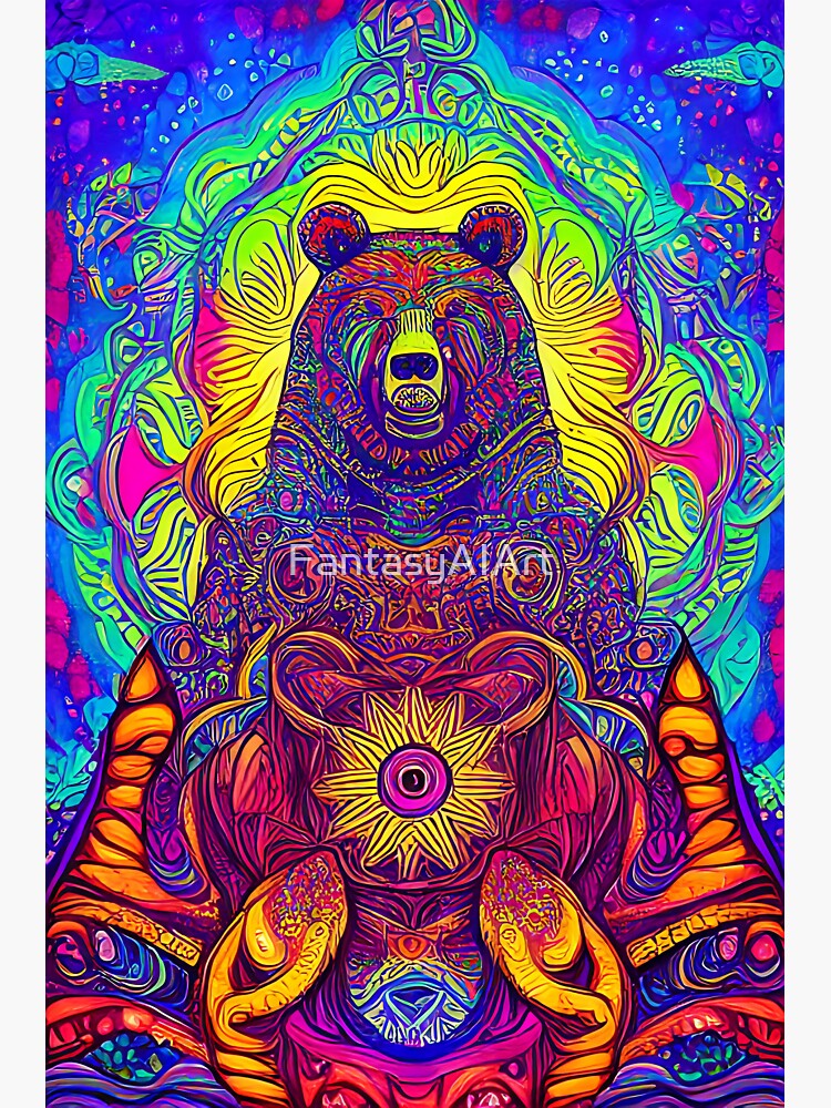 "Psychedelic Mountain Bear" Sticker for Sale by FantasyAIArt | Redbubble