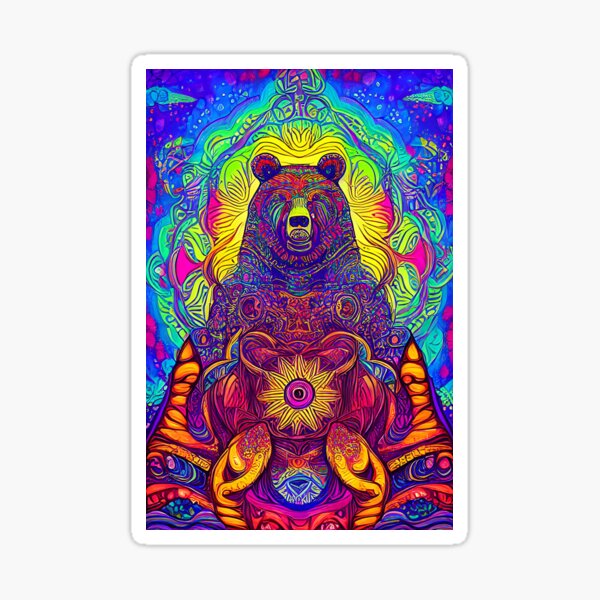 "Psychedelic Mountain Bear" Sticker for Sale by FantasyAIArt | Redbubble