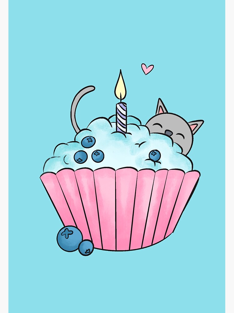 "Cat with a blueberry birthday cupcake " Sticker for Sale by ReinaMer ...