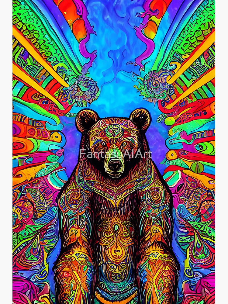"Psychedelic Tattooed Brown Bear" Sticker for Sale by FantasyAIArt ...