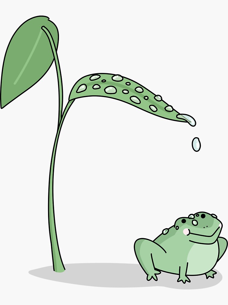 "Cute Frog Standing Under Dripping Dew Leaf" Sticker for Sale by ...