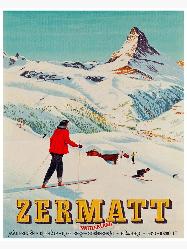 "Zermatt, Switzerland Vintage Ski Travel Poster" Poster for Sale by ...