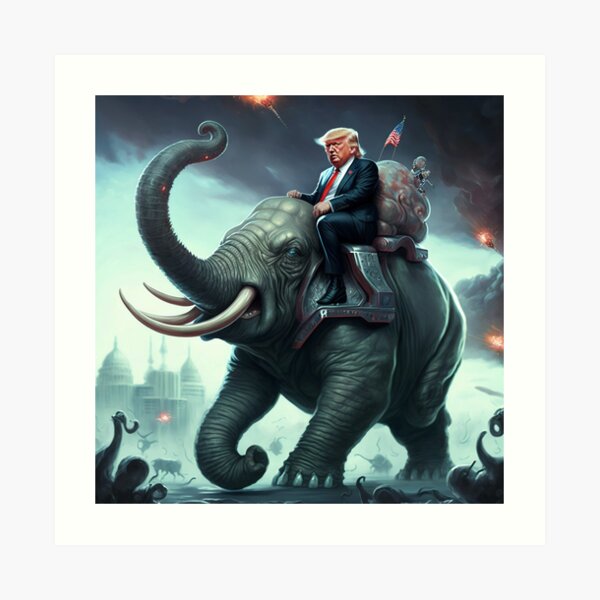 "Donald trump riding republican elephant funny meme" Art Print for Sale ...