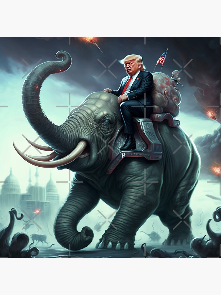 "Donald trump riding republican elephant funny meme" Art Print for Sale ...