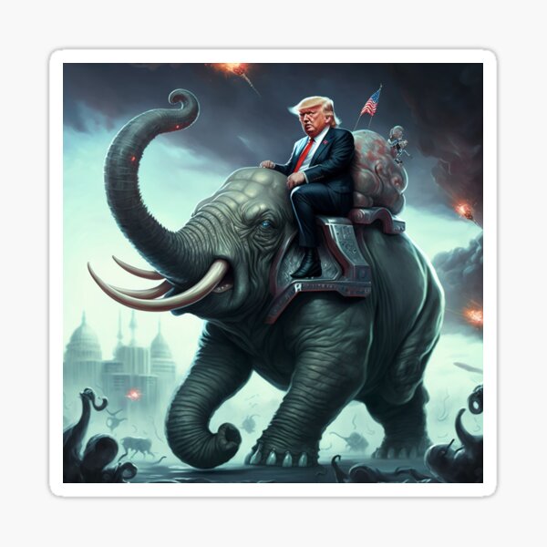 "Donald trump riding republican elephant funny meme" Sticker for Sale ...