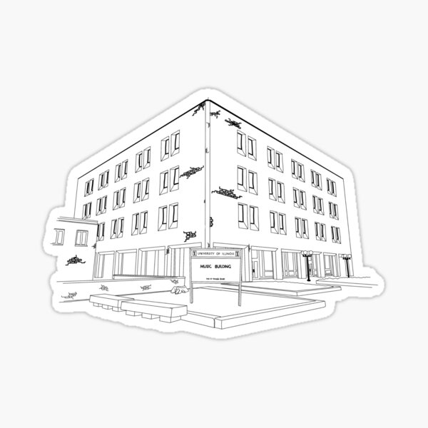 "UIUC Music Building" Sticker for Sale by BMMDoodles | Redbubble