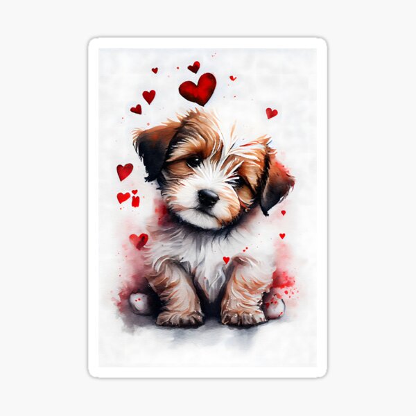 "Cute Valentine Puppy with Red Hearts" Sticker for Sale by CGSGraphics ...