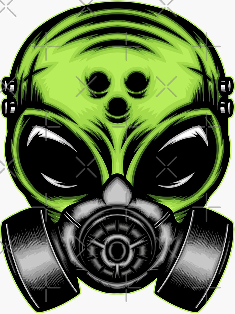 "Green alien with gas mask" Sticker for Sale by WODEXZ | Redbubble