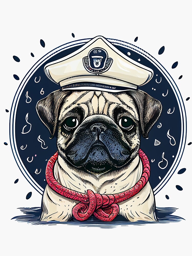 "Sailor Pug: Ready to Set Sail" Sticker for Sale by ThePugMaster ...