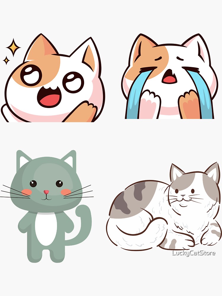 "Anime Cat Sticker Pack" Sticker for Sale by LuckyCatStore | Redbubble