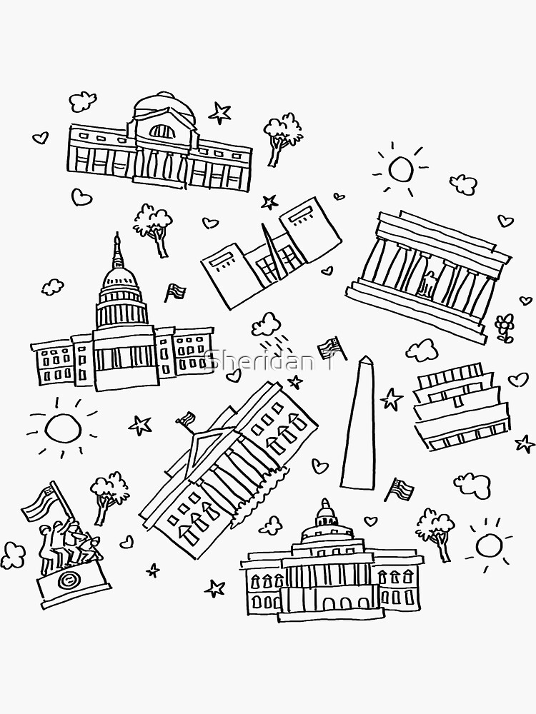 "Washington DC USA Landmarks Handdrawn" Sticker for Sale by Sheridan T ...