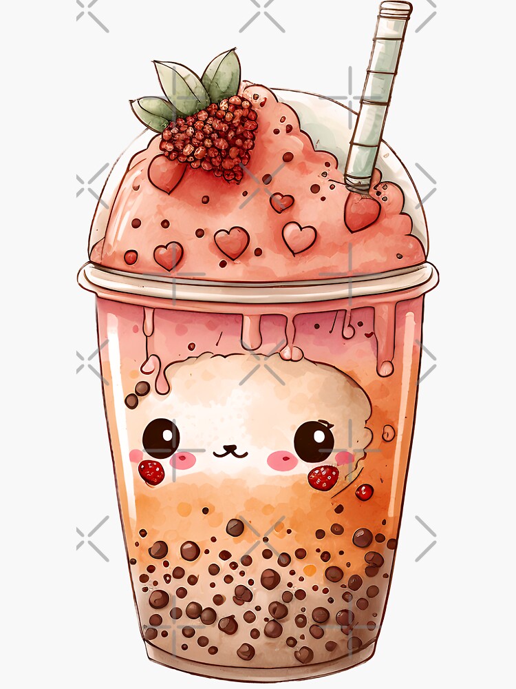 "valentine's day Boba tea doodle" Sticker for Sale by CatDogBFF | Redbubble