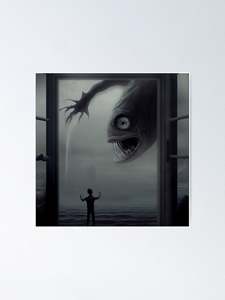 "A giant monster coming out of the sea." Poster for Sale by Maniock ...