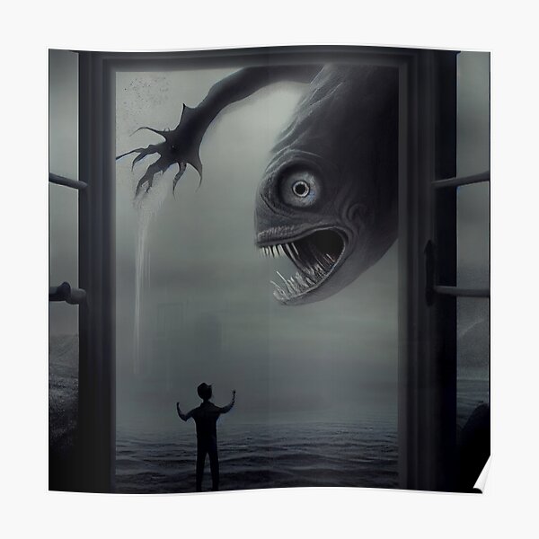 "A giant monster coming out of the sea." Poster for Sale by Maniock ...