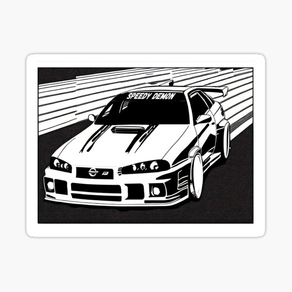 "Nissan skyline r34 tuned artwork black and white" Sticker for Sale by ...