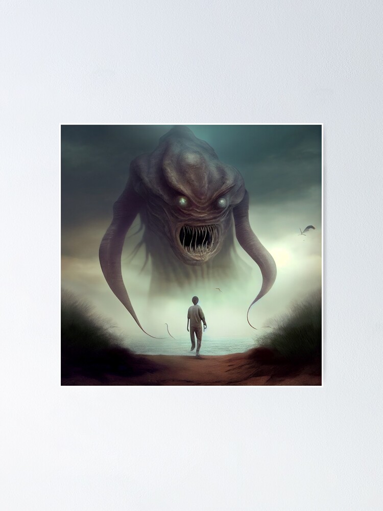 "Scary monster coming out of the water." Poster for Sale by Maniock ...