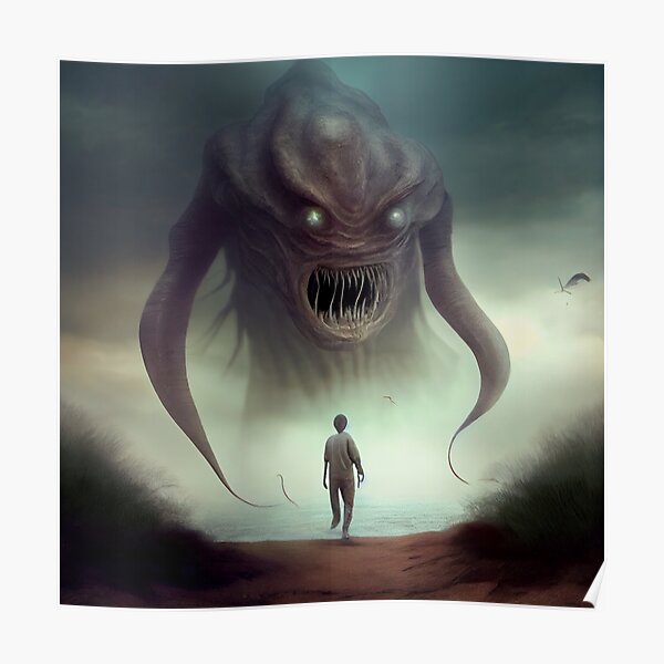 "Scary monster coming out of the water." Poster for Sale by Maniock ...