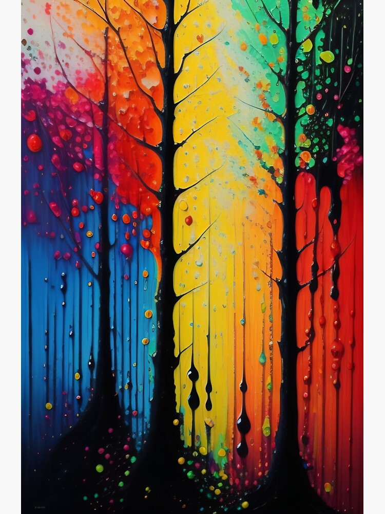 "Very colourful abstract drip and splatter painting of trees" Sticker ...