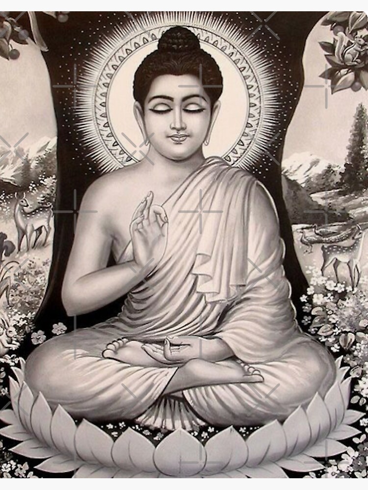 "Lord Buddha Pencil Sketch Design" Sticker for Sale by SimplySober ...