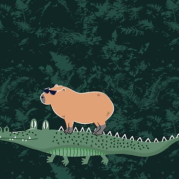 "Capybara riding on a crocodile - jungle background" Essential T-Shirt ...