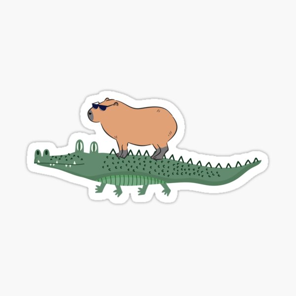 "Capybara riding on a crocodile - jungle background" Sticker for Sale ...