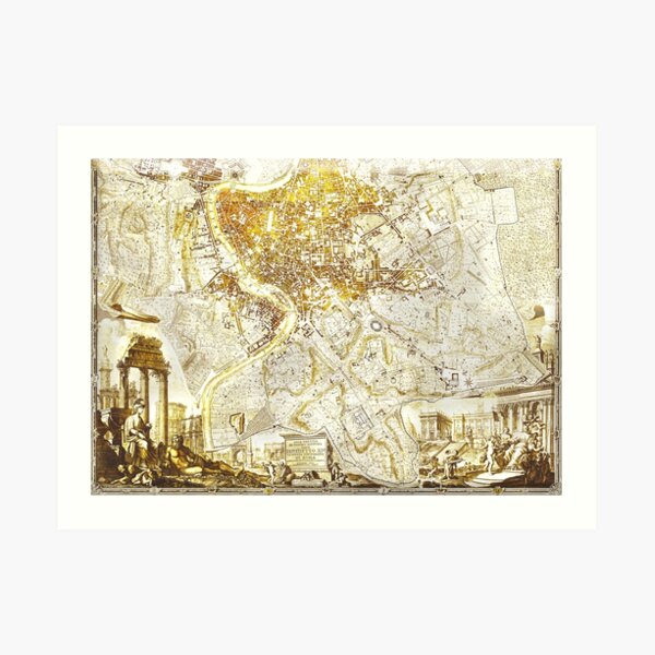 "Vintage old map of Rome, Italy. Ancient map of the city of Rome" Art ...
