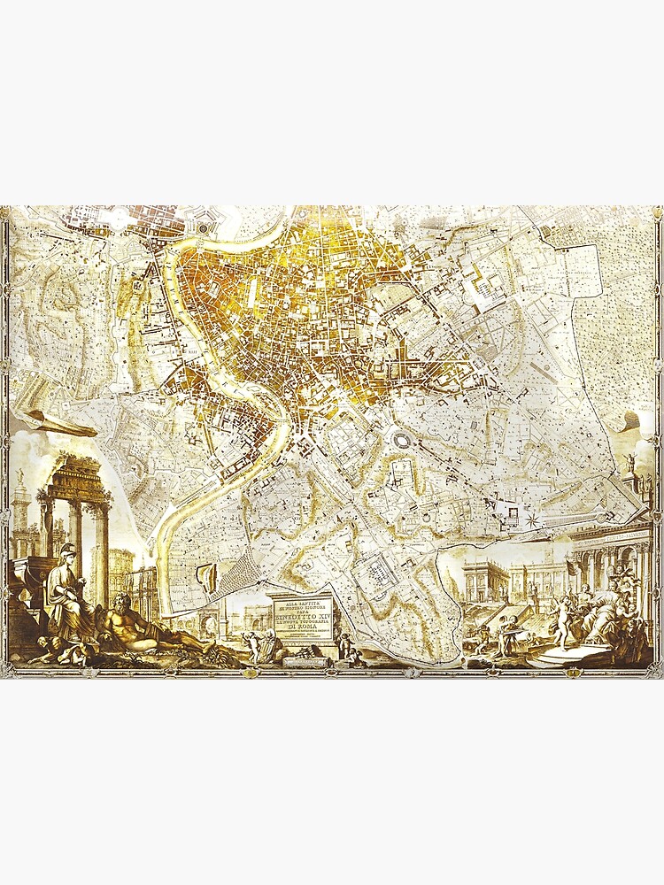 "Vintage old map of Rome, Italy. Ancient map of the city of Rome" Art ...