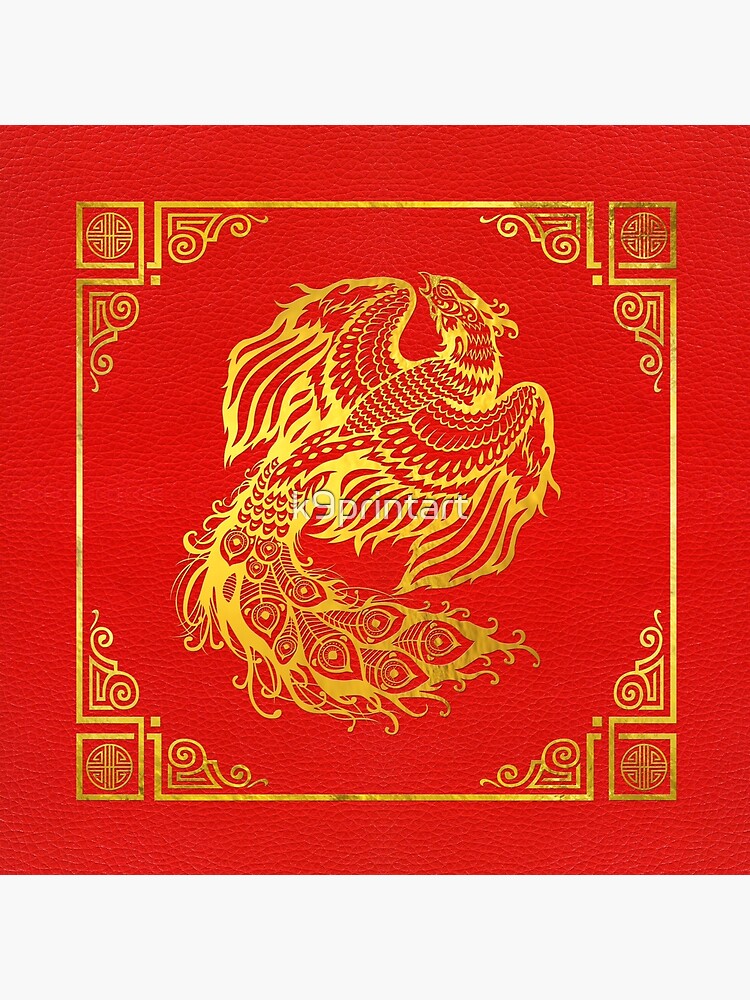 "Golden Phoenix Feng Shui Symbol on Faux Leather" Art Print by ...