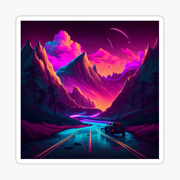 "Road Tripping Through the Synthwave Valley" Sticker for Sale by ...
