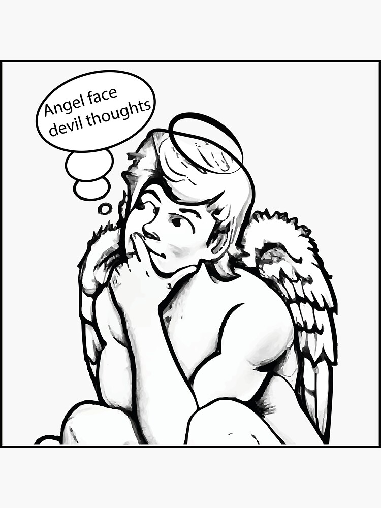 Angel Face Devil Thoughts Sticker For Sale By Faizaart Redbubble