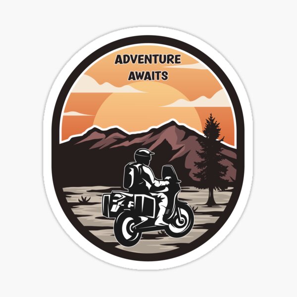 "Adventure Awaits Funny Mountain Adventure Motorcycle Rider" Sticker ...