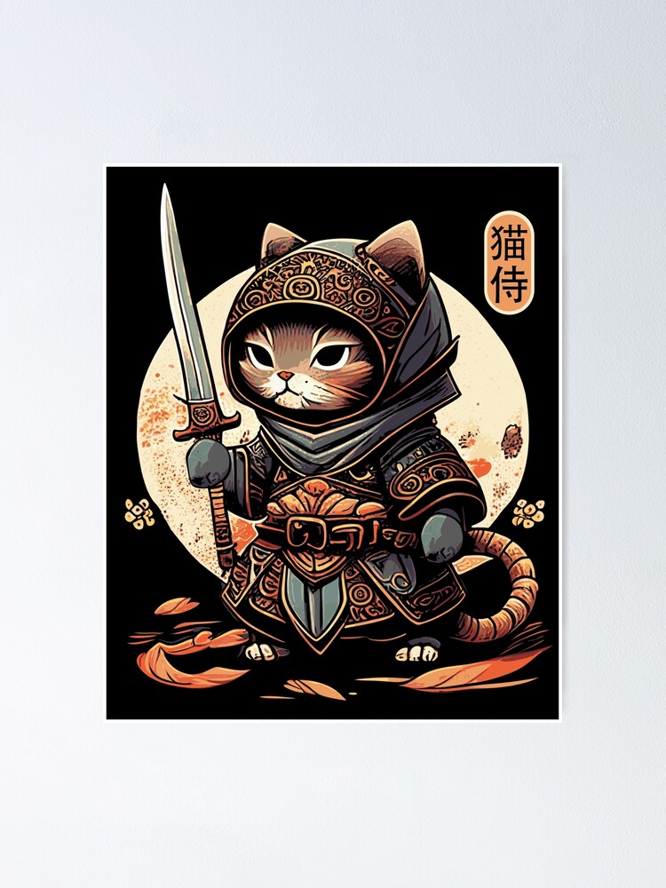 "Japanese Samurai Cat Tattoo, Kawaii Ninja Cat " Poster for Sale by ...