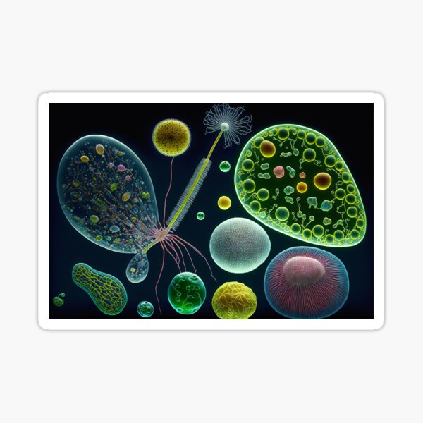 "Imagined Biology With Fun Colorful Microscopic Organisms" Sticker for ...