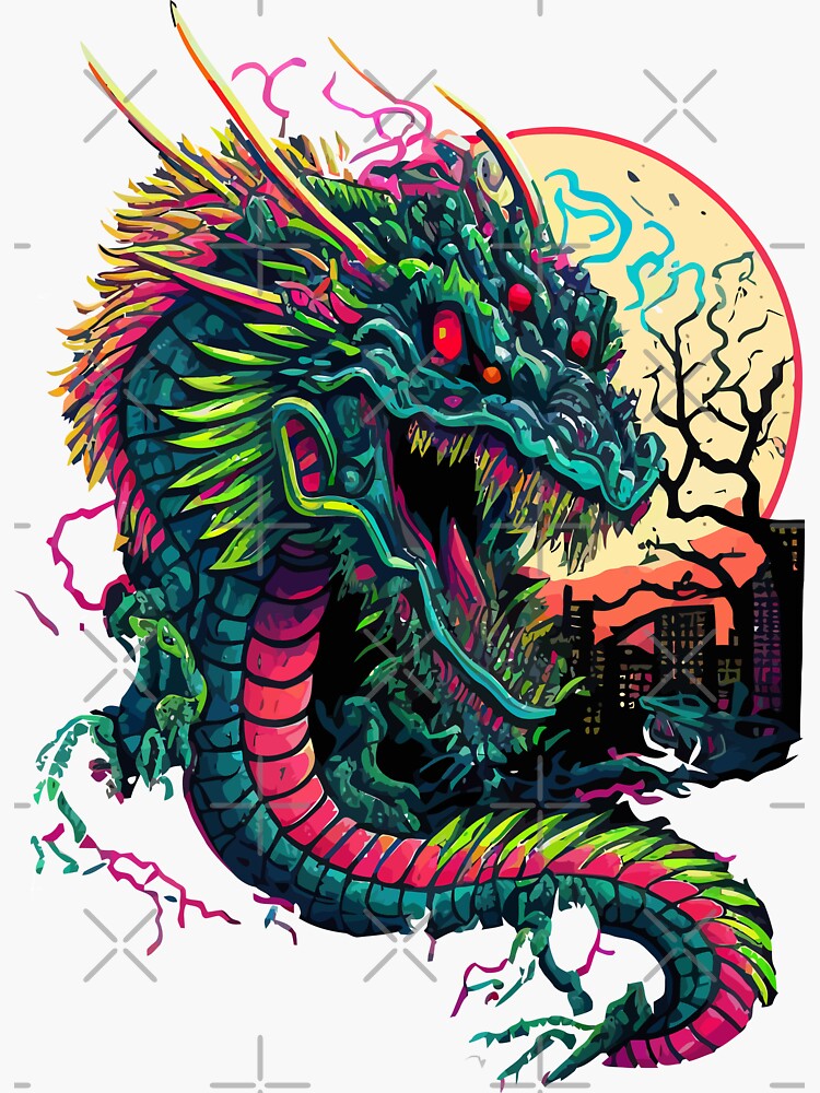 "Japanese Tokyo Dragon Asian Inspired Neon Retro" Sticker for Sale by ...