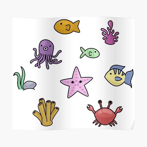 "Underwater Sea Creatures Ocean Life Pack" Poster for Sale by ...