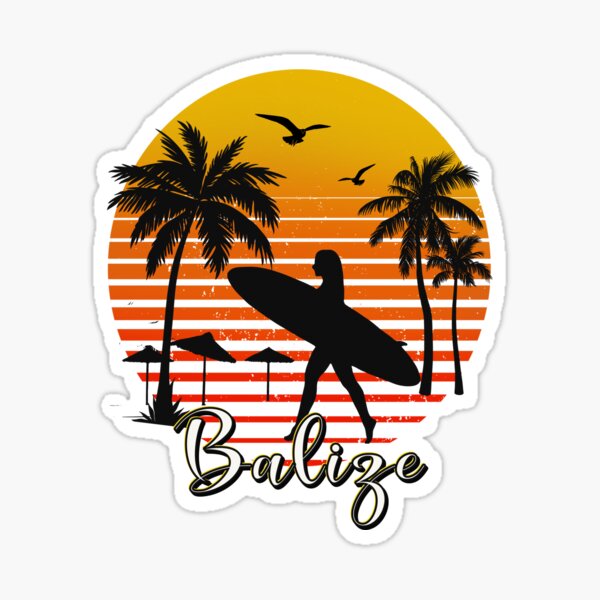 "Belize retro sunset palm tree surfer girl " Sticker for Sale by ...